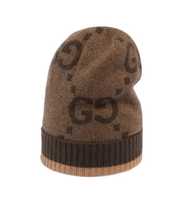 Gucci Monogram Knitted Beanie - Brown