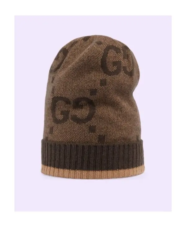 Gucci Monogram Knitted Beanie - Brown