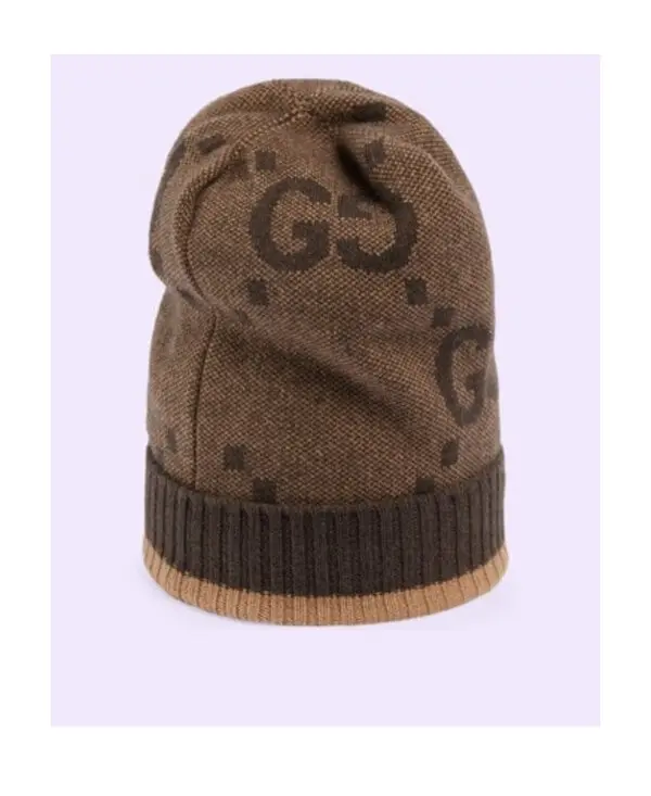 Gucci Monogram Knitted Beanie - Brown