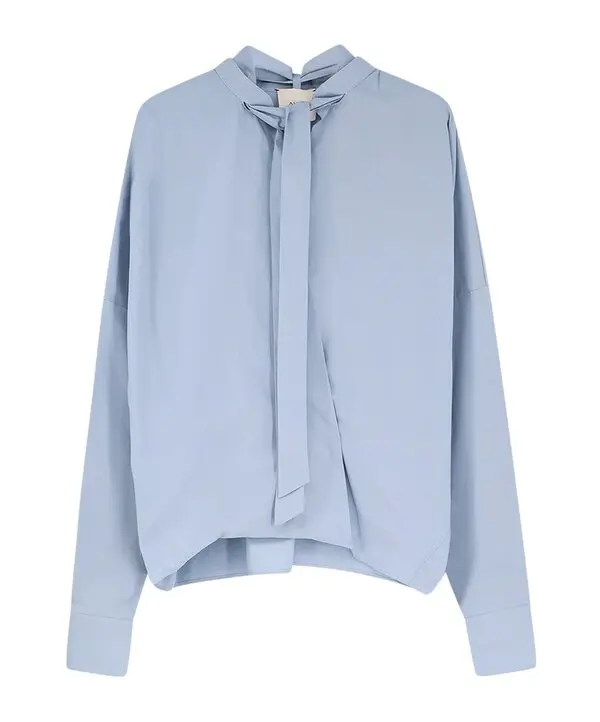 ALYSI V-neck Bow Detail Asymmetrical Top - Blue