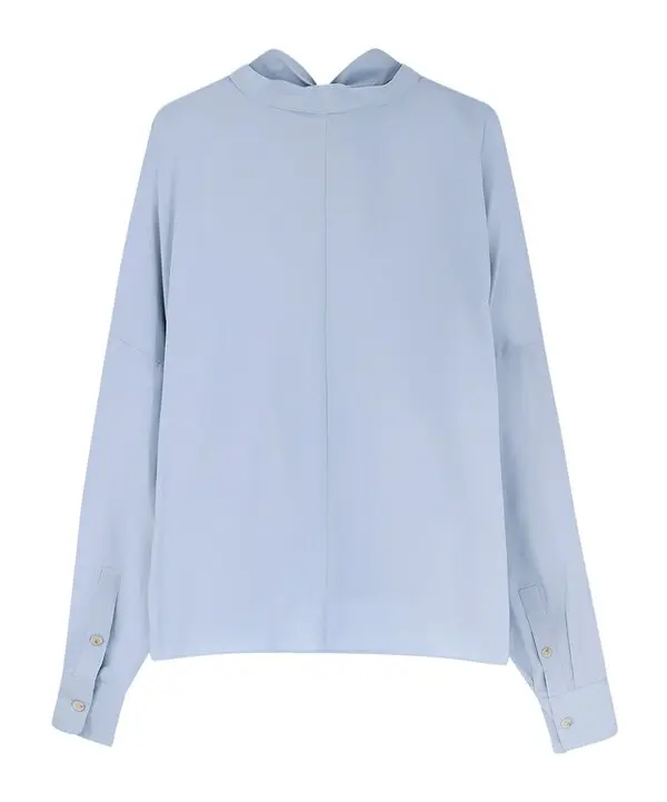 ALYSI V-neck Bow Detail Asymmetrical Top - Blue