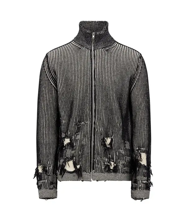MAISON MARGIELA Zipped Distressed 3d-knitted Cardigan - Black
