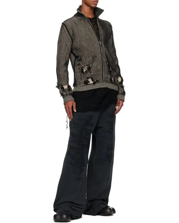 MAISON MARGIELA Zipped Distressed 3d-knitted Cardigan - Black