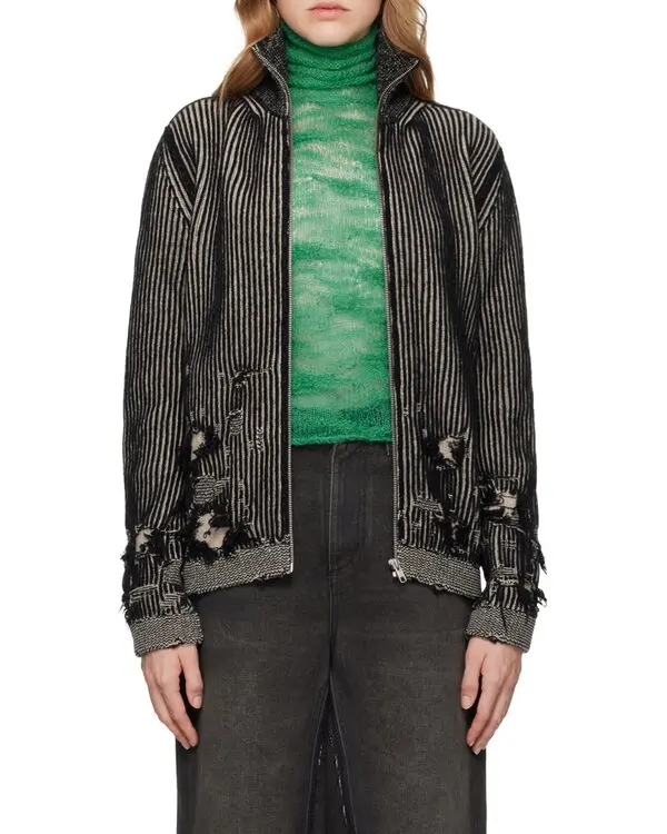 MAISON MARGIELA Zipped Distressed 3d-knitted Cardigan - Black