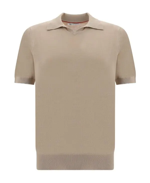Brunello Cucinelli Short-sleeved Fine-knitted Polo Shirt - Nude