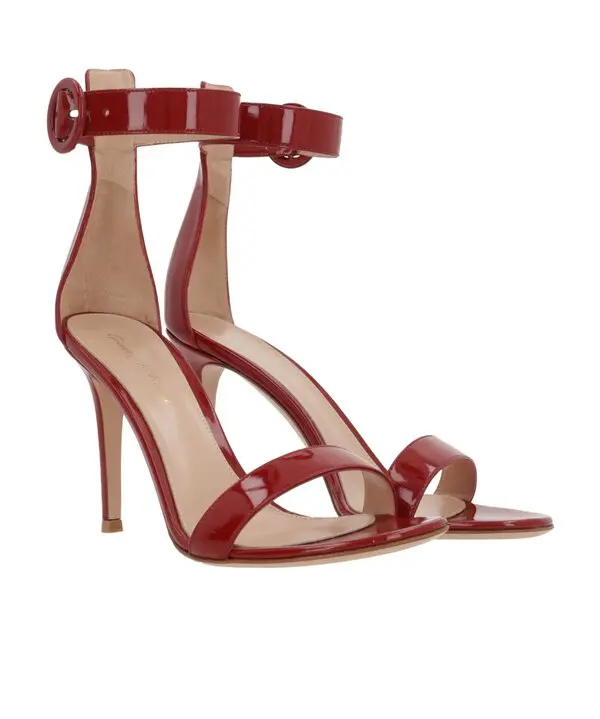 GIANVITO ROSSI Portofino Ankle Strap Stiletto Sandals - Cherry Red