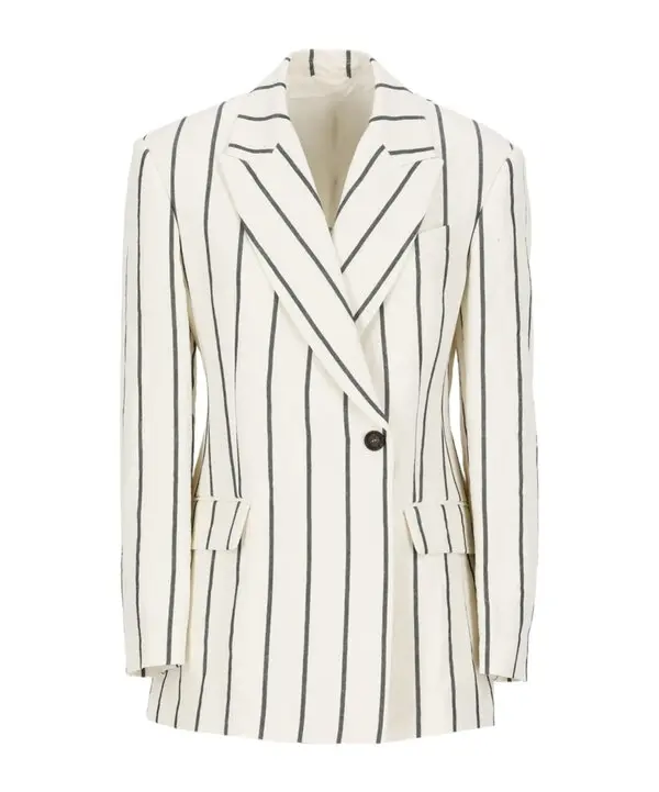 Brunello Cucinelli Striped Double-breasted Blazer - White