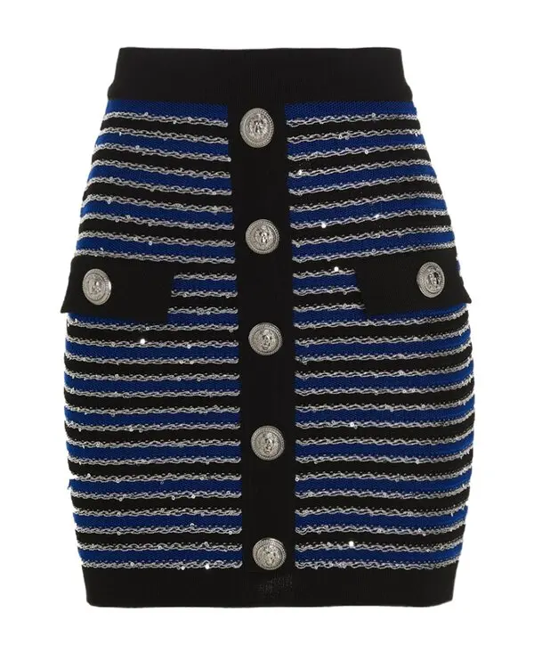 Balmain High-waisted Knit Buttoned Skirt