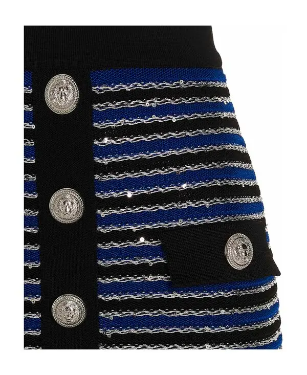 Balmain High-waisted Knit Buttoned Skirt