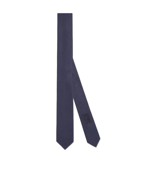Gucci Ribbed Silk Neck Tie With Embroidered Double G - Black