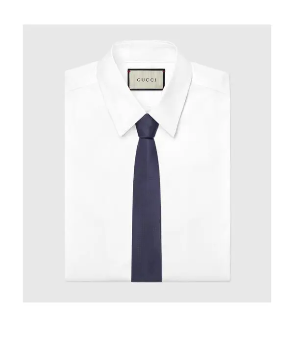Gucci Ribbed Silk Neck Tie With Embroidered Double G - Black