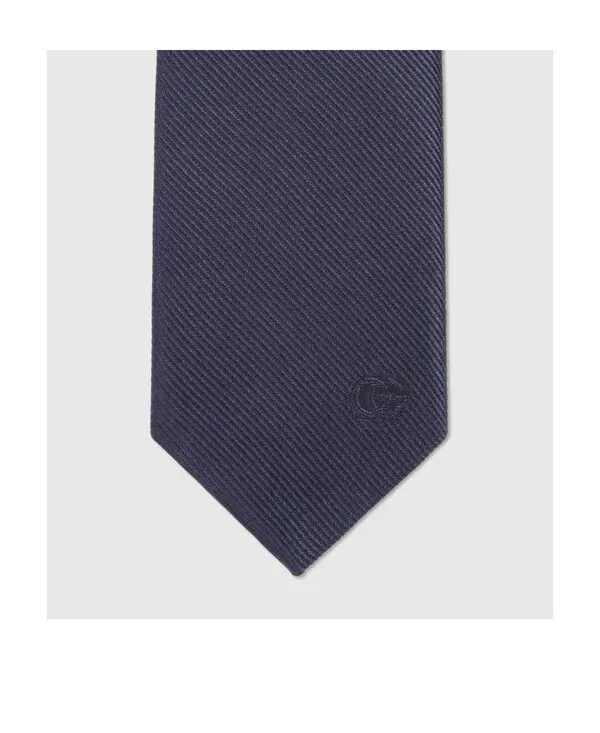 Gucci Ribbed Silk Neck Tie With Embroidered Double G - Black