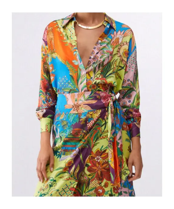 Liu Jo Tropical Print Viscose Satin Shirt