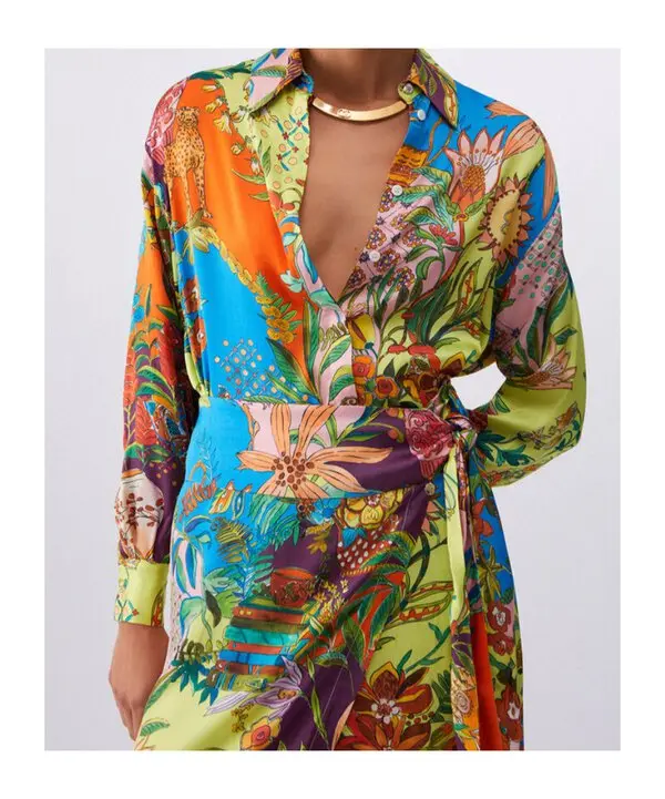 Liu Jo Tropical Print Viscose Satin Shirt