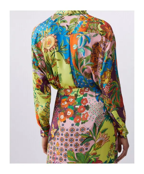 Liu Jo Tropical Print Viscose Satin Shirt