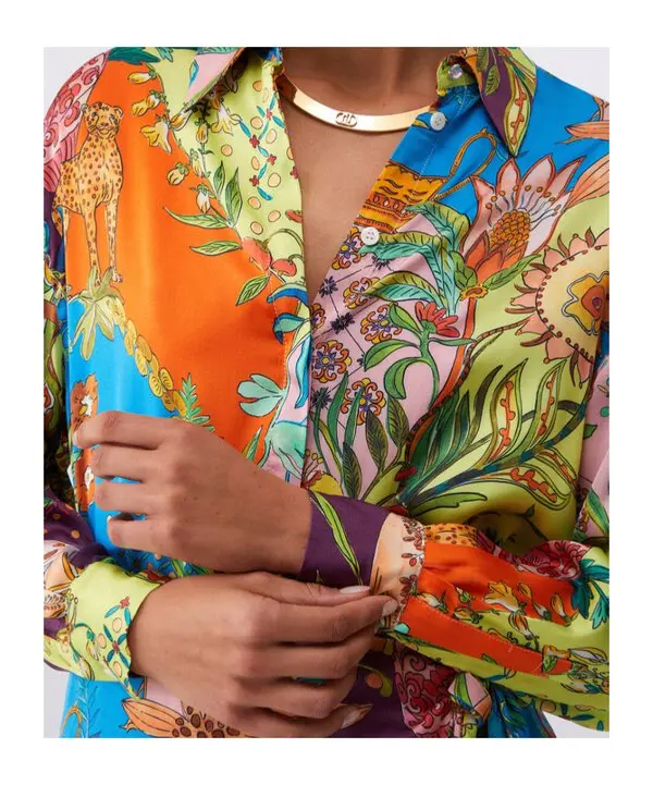 Liu Jo Tropical Print Viscose Satin Shirt