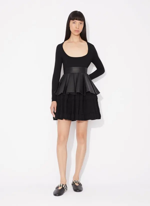 Alaïa Long-sleeved Wool Dress With Round Neck And Pleated Skirt