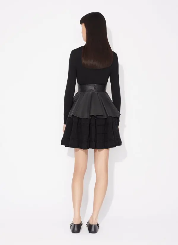 Alaïa Long-sleeved Wool Dress With Round Neck And Pleated Skirt