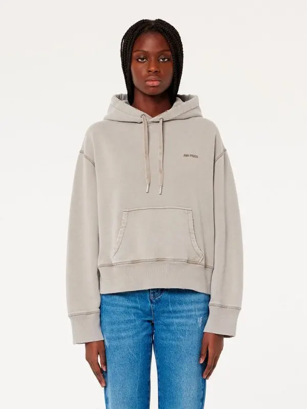 AMI Paris Logo Embroidered Drawstring Hoodie