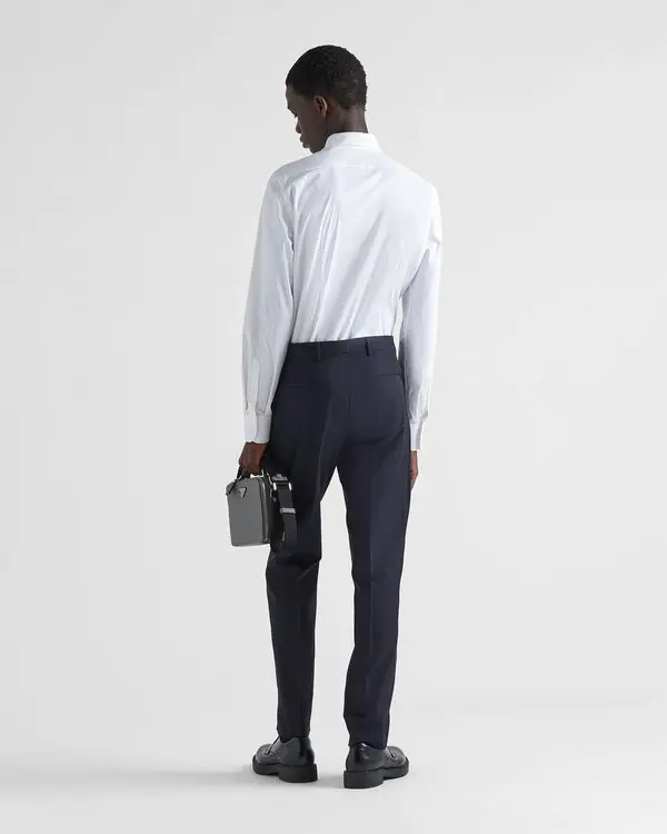 Prada Slim Fit Cotton Pants With Drawstring Belt - Blue