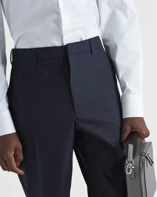 Prada Slim Fit Cotton Pants With Drawstring Belt - Blue