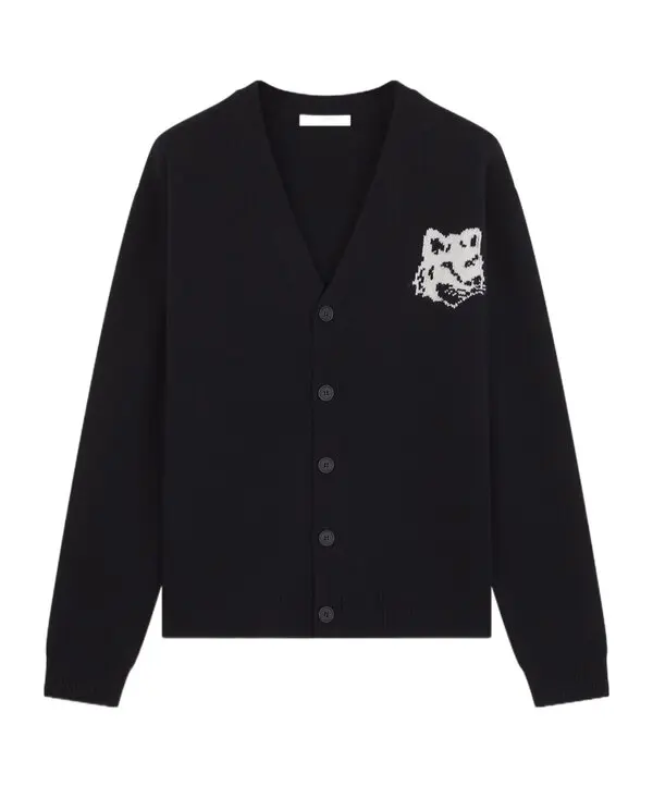 Maison Kitsuné Fox Head Intarsia Knit Cardigan - Black