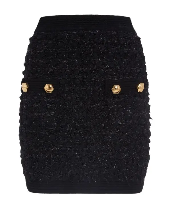 Balmain Ribbed Tweed Mini Skirt - Black