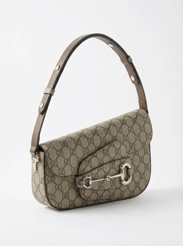 Gucci Horsebit 1955 Monogrammed Small Shoulder Bag - Nude