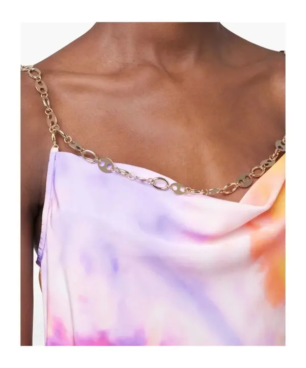 Rabanne Tie-dye Printed Satin Top With Chain Strap