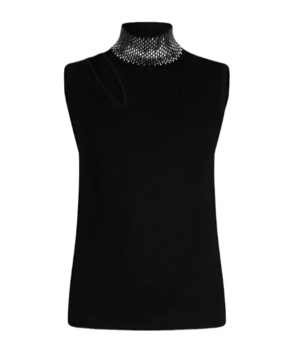 Liu Jo Embellished High Neck Top With Cut-out Shoulder - Black
