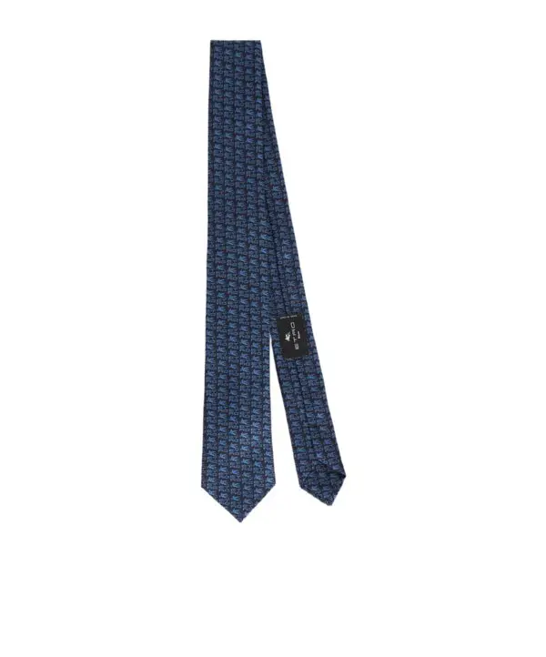 Etro Monogram Embroidered Tie - Navy Blue/blue