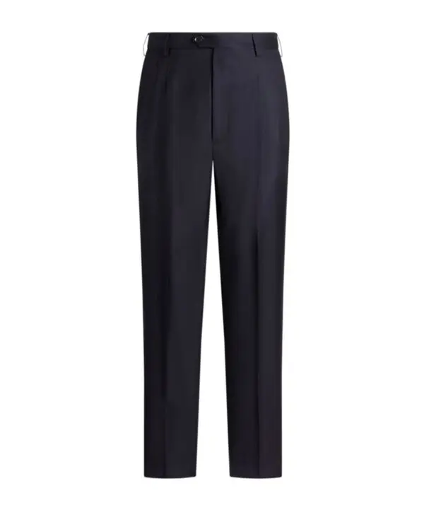 Etro Pleated Straight-leg Trousers - Navy Blue