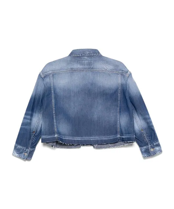 Dsquared2 Medium Wash Maxi Denim Jacket With Embroidered Logo