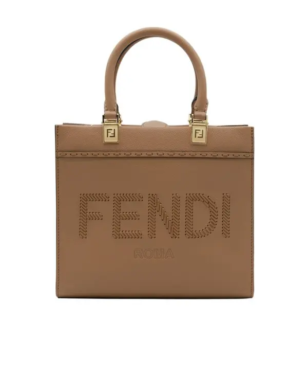 Fendi Sunshine Lace-up Logo Small Top Handle Bag - Brown