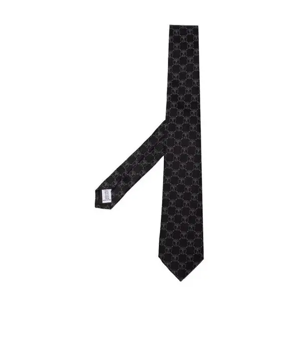 Moschino Monogram Print Silk Neck Tie - Black