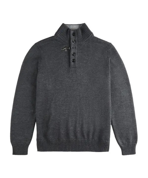 FAY Mock Neck Wool Jumper With Button Placket - Grey