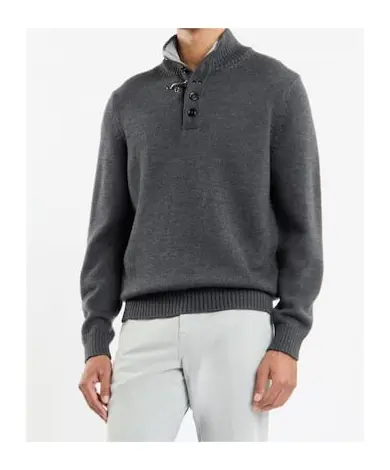 FAY Mock Neck Wool Jumper With Button Placket - Grey