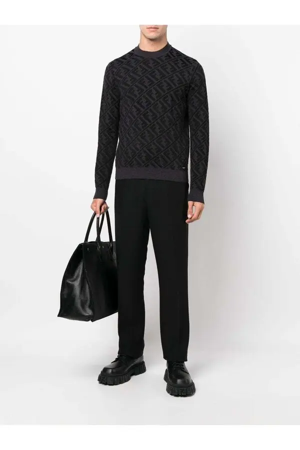 Fendi Monogram Jacquard Crewneck Knitted Jumper