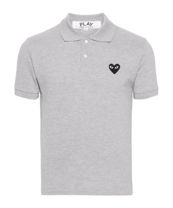 Play Comme Des Garcon Comme Des Garçons Play Short Sleeve Heart-patch Piqué Polo Shirt - Heather Gray