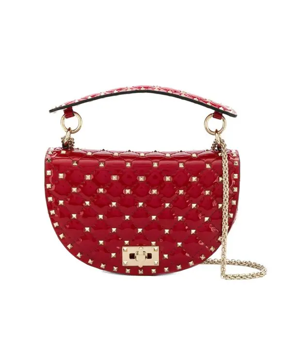 Valentino Garavani Rockstud Quilted Rivet Saddle Bag - Red
