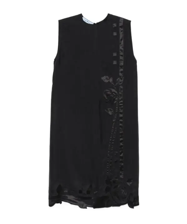 Prada Crewneck Sleeveless Dress With Floral Embellishment