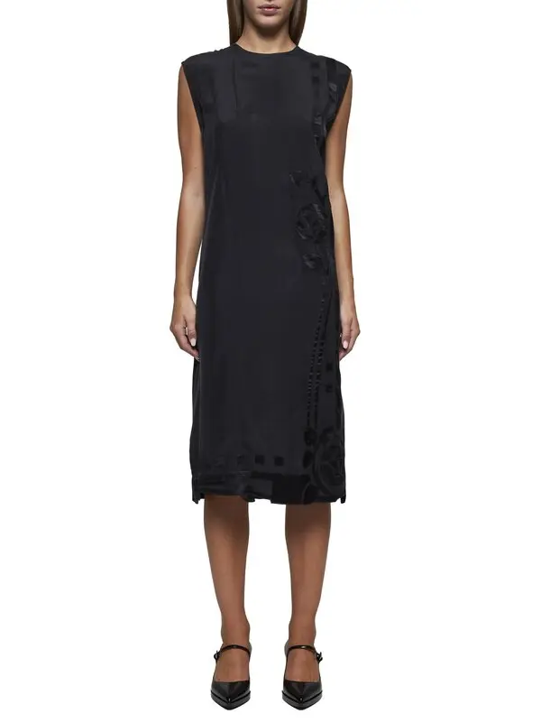 Prada Crewneck Sleeveless Dress With Floral Embellishment