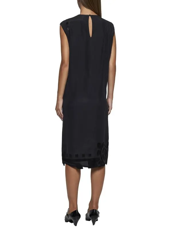 Prada Crewneck Sleeveless Dress With Floral Embellishment