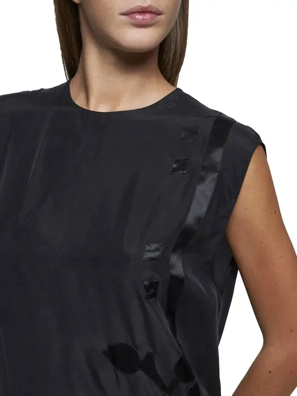 Prada Crewneck Sleeveless Dress With Floral Embellishment