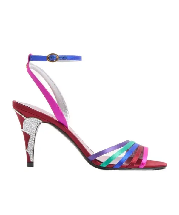 Valentino Garavani Ladycrush Open Toe Satin Sandals - Multicolored/silver