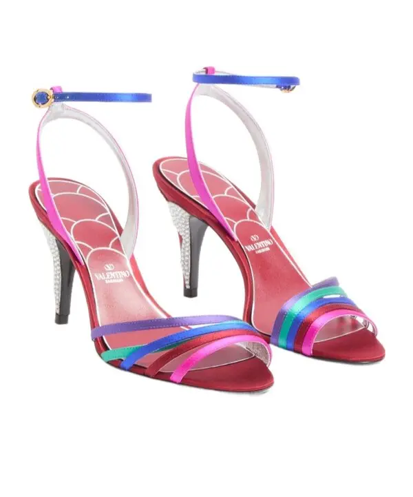 Valentino Garavani Ladycrush Open Toe Satin Sandals - Multicolored/silver