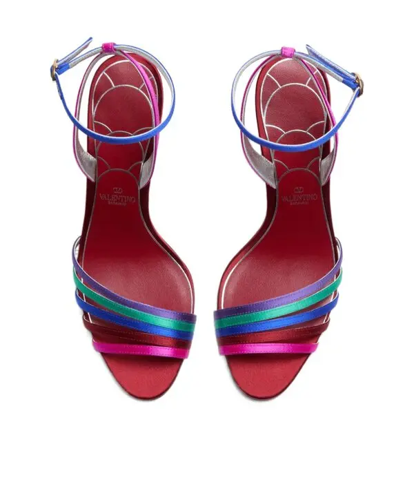 Valentino Garavani Ladycrush Open Toe Satin Sandals - Multicolored/silver