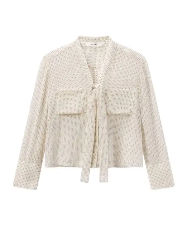 FRAME Polka Dot Modern Tie Blouse - Off White