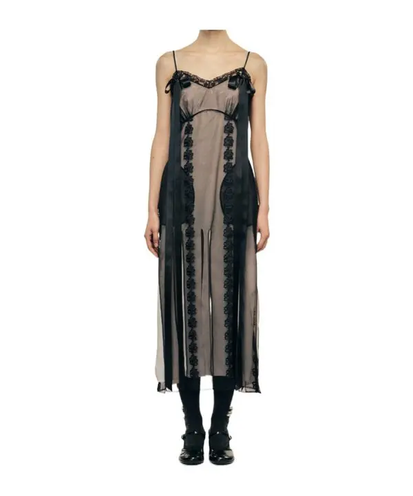 Simone Rocha Layered Ribbon Daisy Chain Multi-slit Maxi Dress