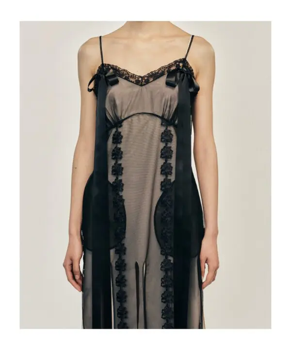 Simone Rocha Layered Ribbon Daisy Chain Multi-slit Maxi Dress